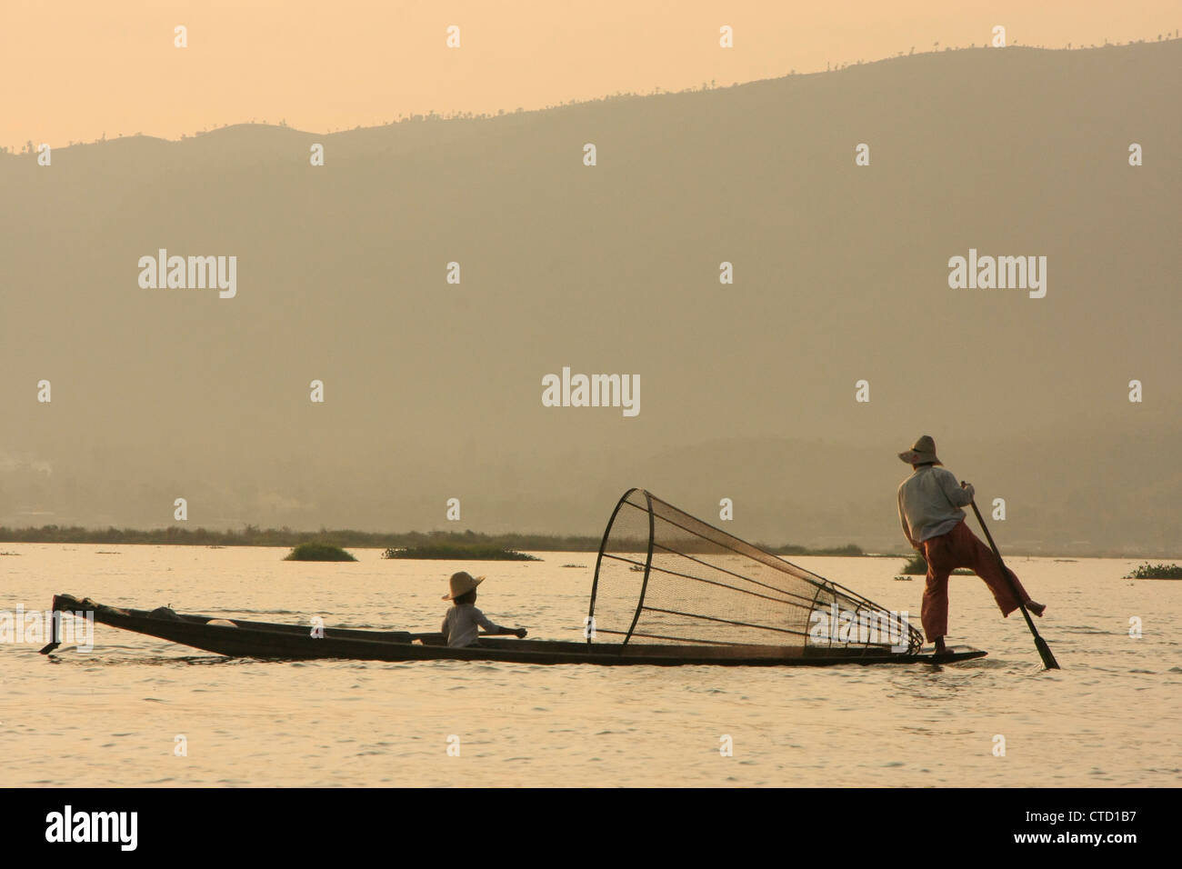 Inle lake fisherman at sunset, Shan state, Myanmar, Southeast Asia ...