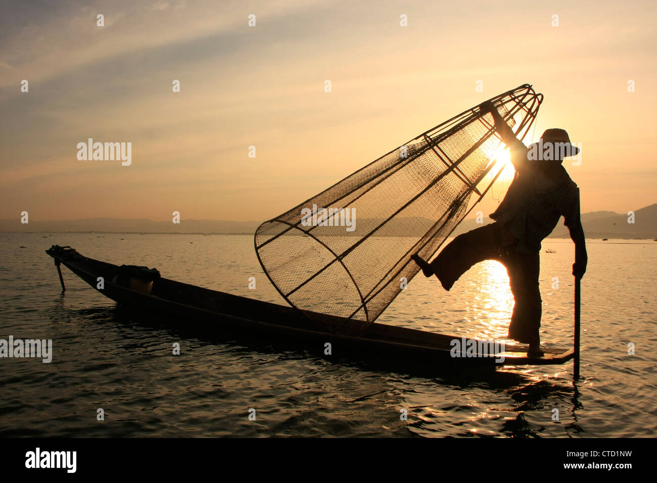 Inle lake fisherman at sunset, Shan state, Myanmar, Southeast Asia ...