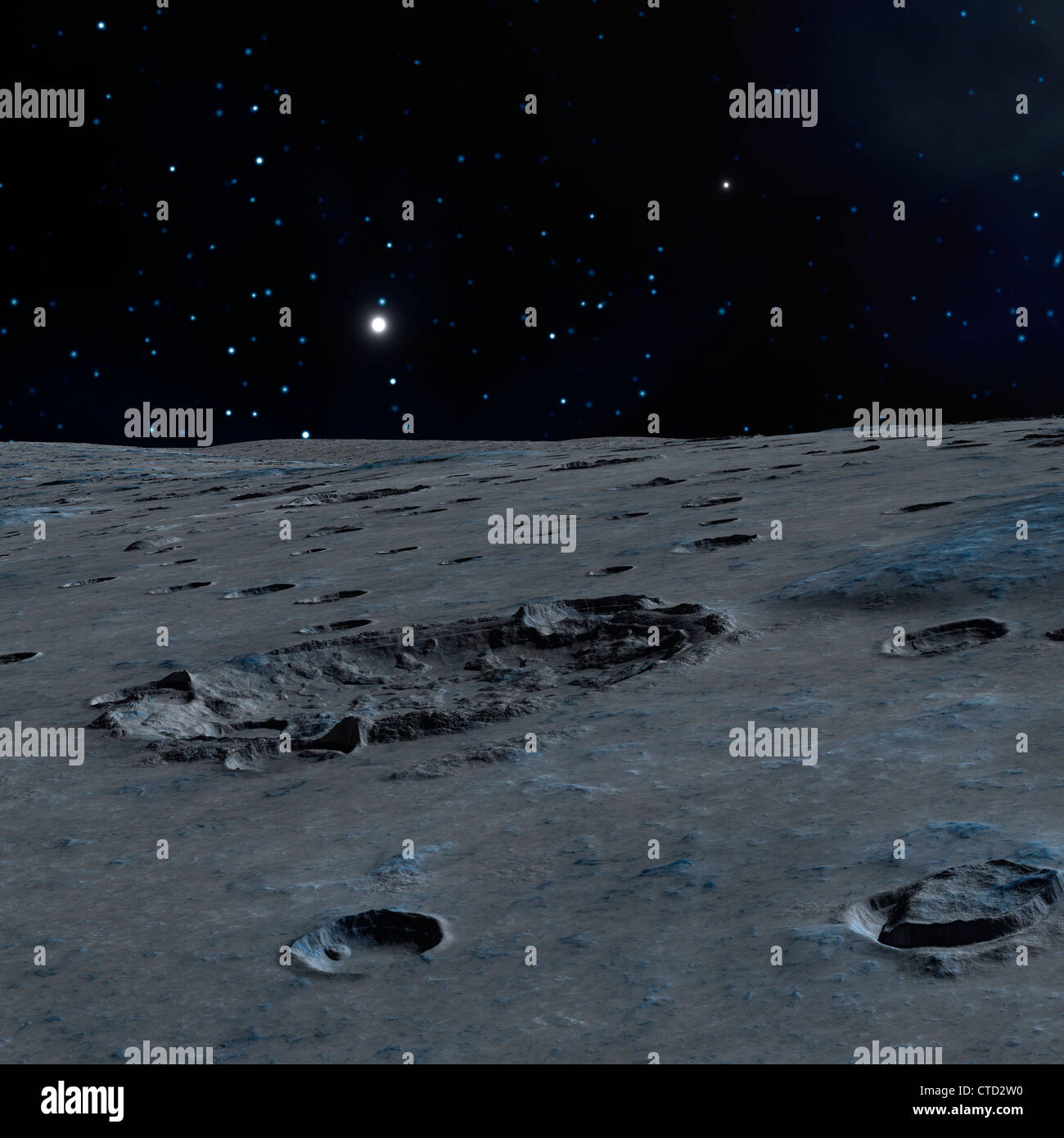 Impact crater on alien moon artwork Stock Photo - Alamy