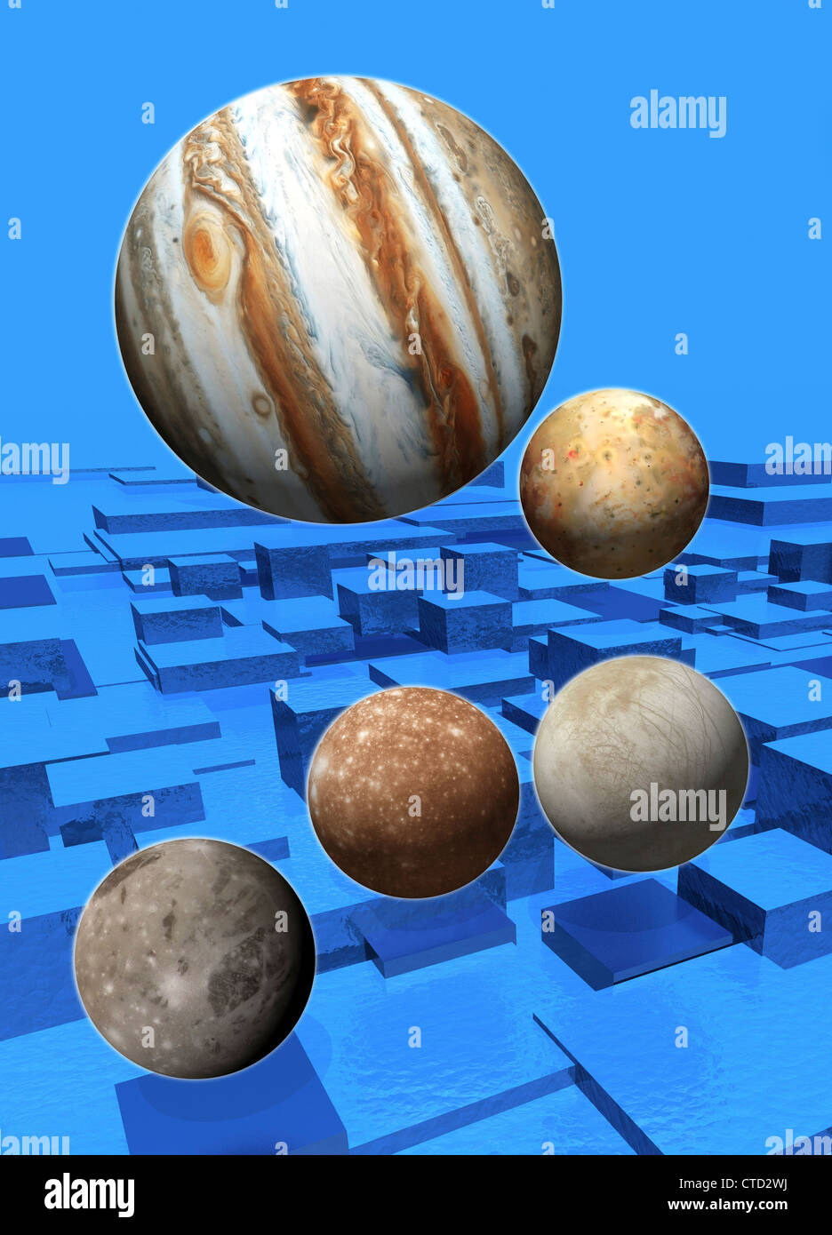 Jupiter and four of its moons artwork Stock Photo - Alamy