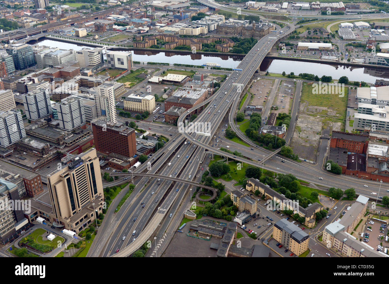 Aerial view of the M8 motorway and The Glasgow Kingston Bridge crossing ...
