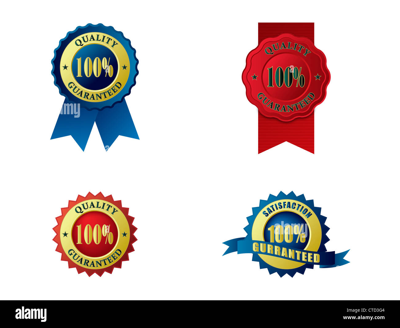 The four golden quality guarantee color red and blue Stock Photo - Alamy