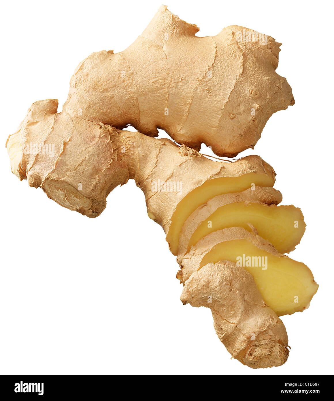 Ginger with slices isolated on a white background Stock Photo - Alamy