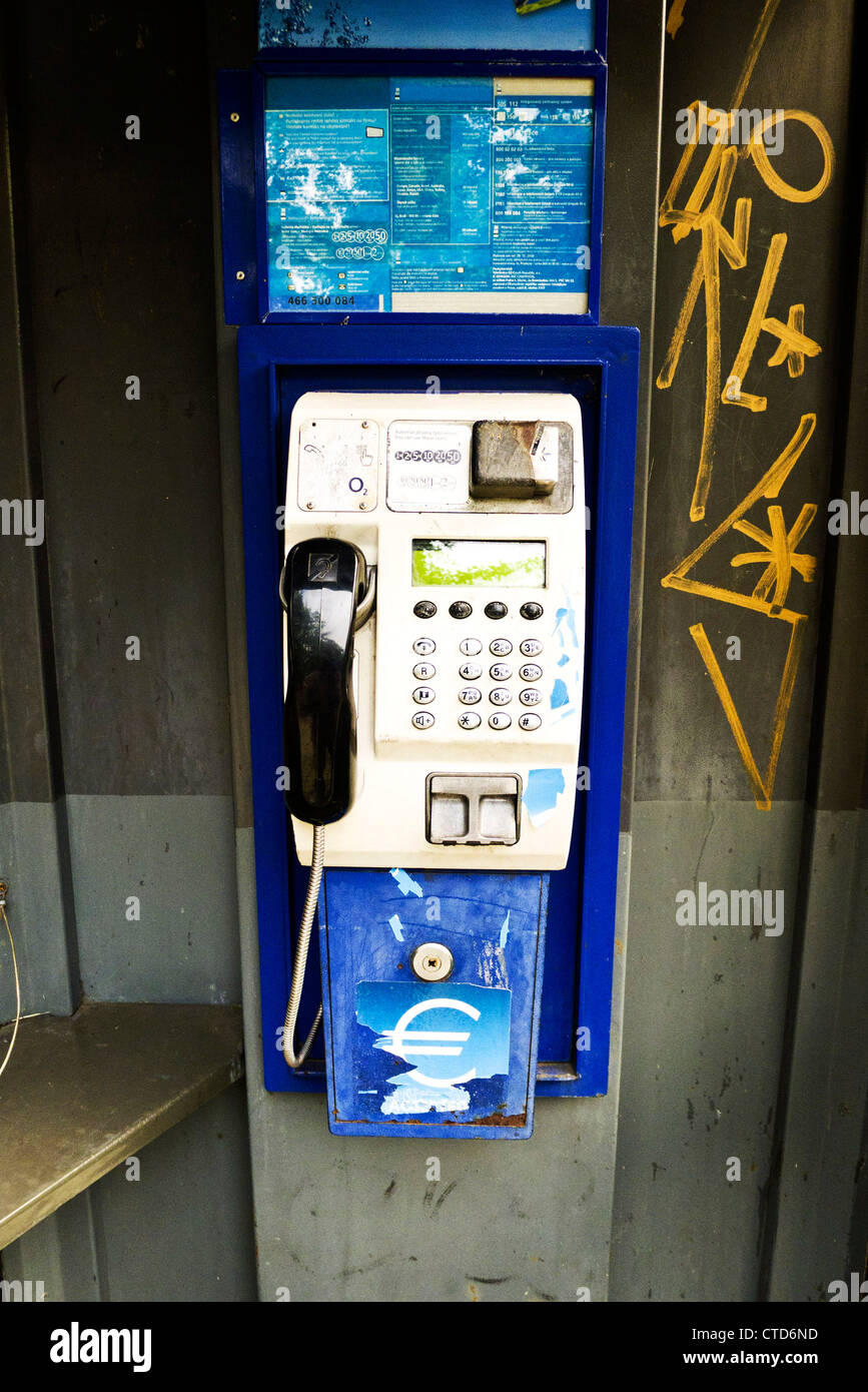 pay telephone booth in Prague Stock Photo - Alamy