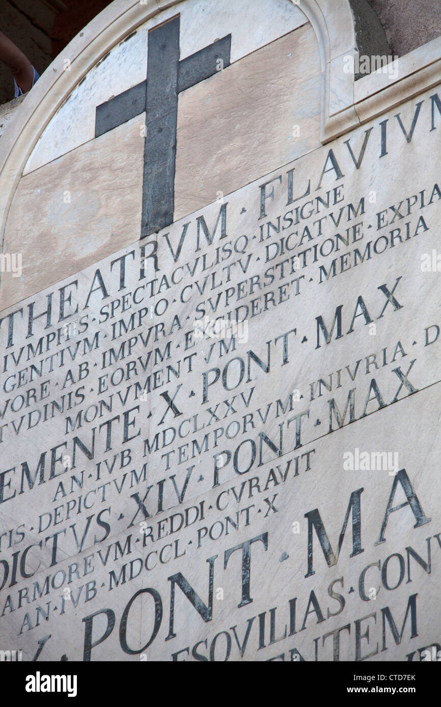 City of Rome, Italy. Close up angled view of a wooden information board ...