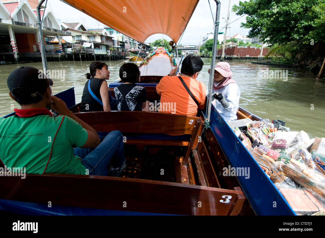 A boat vendor selling tourists drinks and souvenirs from his boat on ...