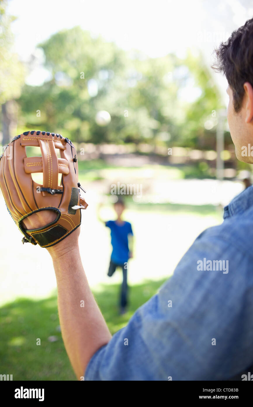Father Son Throwing Ball Glove High Resolution Stock Photography and ...