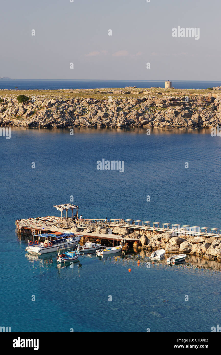 The harbor in Lindos bay Stock Photo - Alamy
