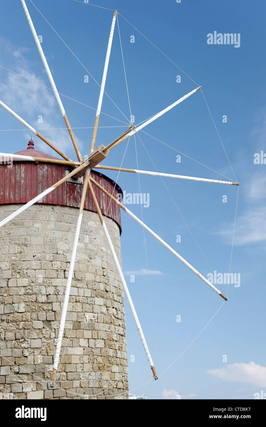 Greek windmill in Rhodes coast Stock Photo - Alamy