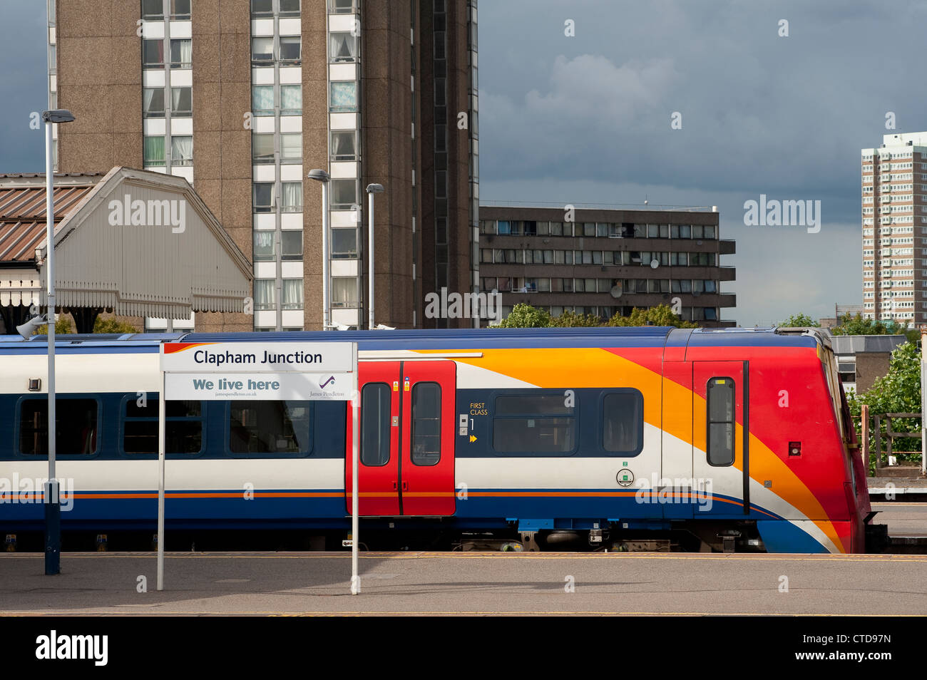 Sign on the platform of Clapham Junction, Britain's busiest railway ...
