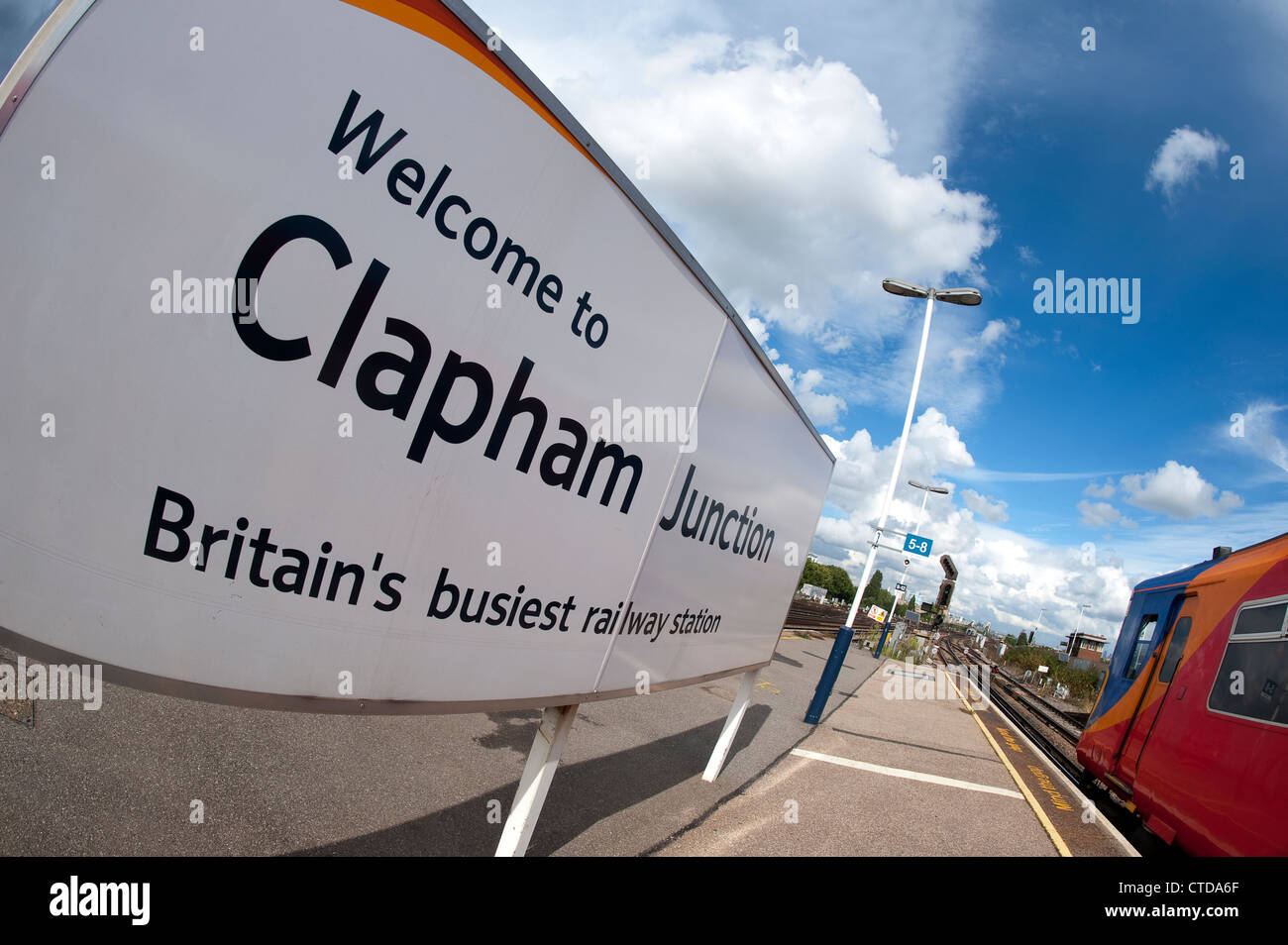 Welcome sign on the platform of Clapham Junction, Britain's busiest ...