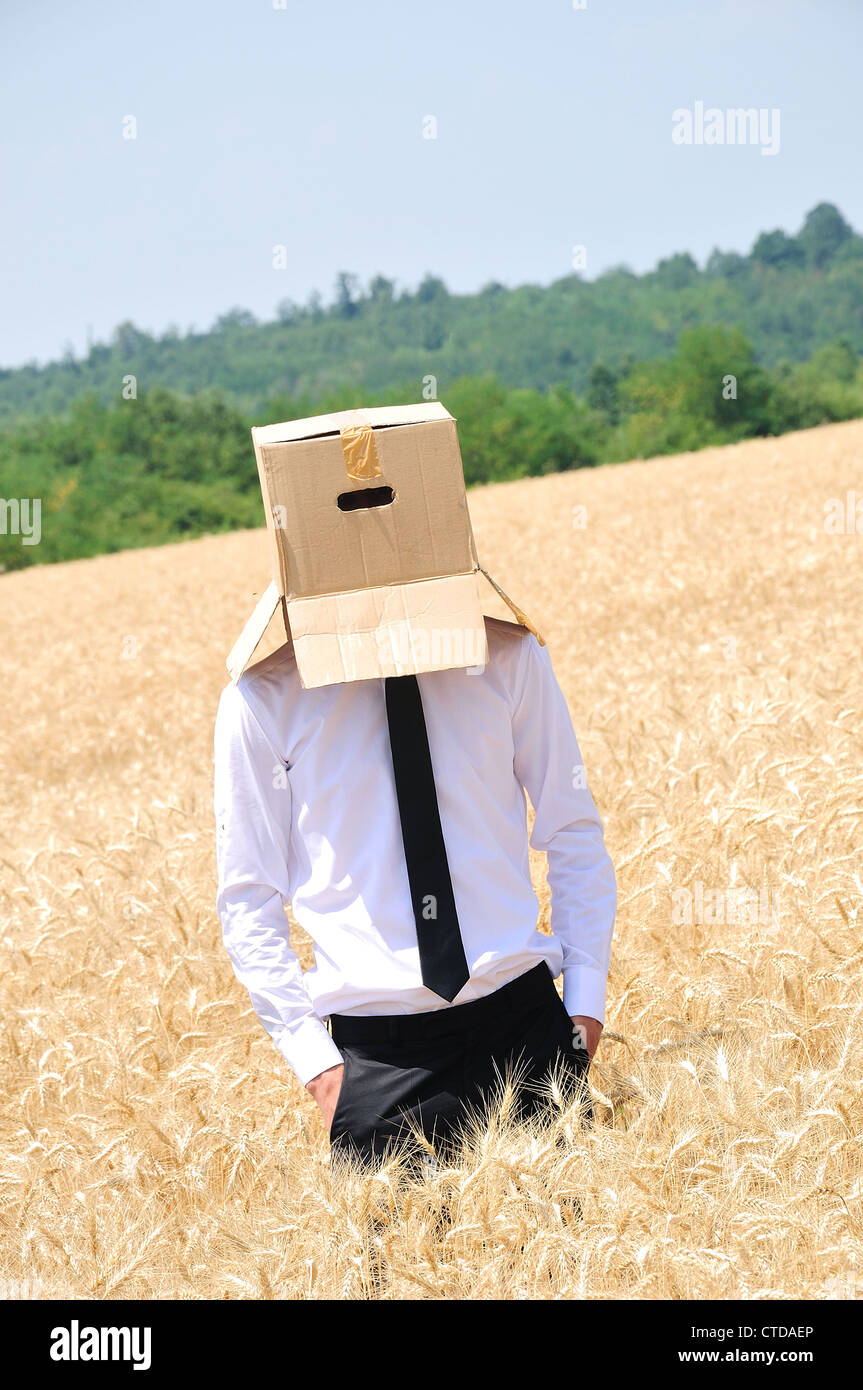Business man hiding face with box Stock Photo - Alamy