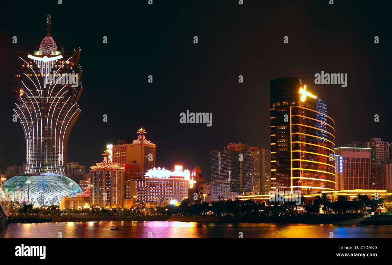 Macao cityscape with famous landmark of casino skyscraper and bridge ...
