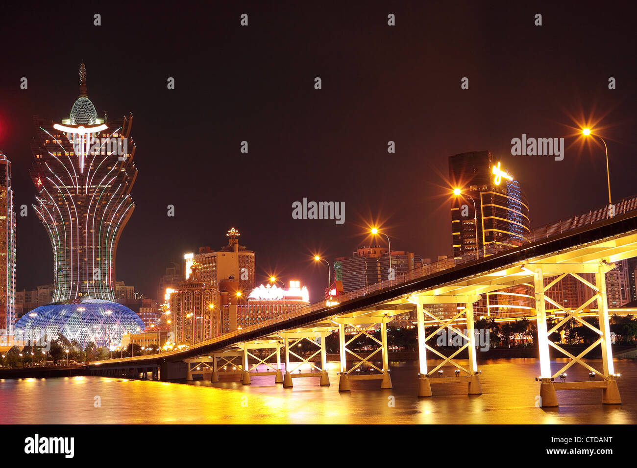 Macao cityscape with famous landmark of casino skyscraper and bridge ...