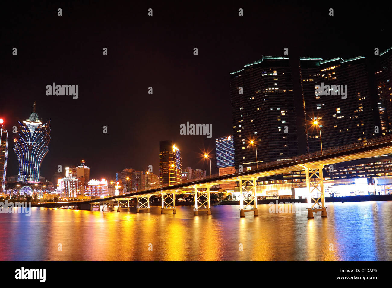 Macao cityscape with famous landmark of casino skyscraper and bridge ...