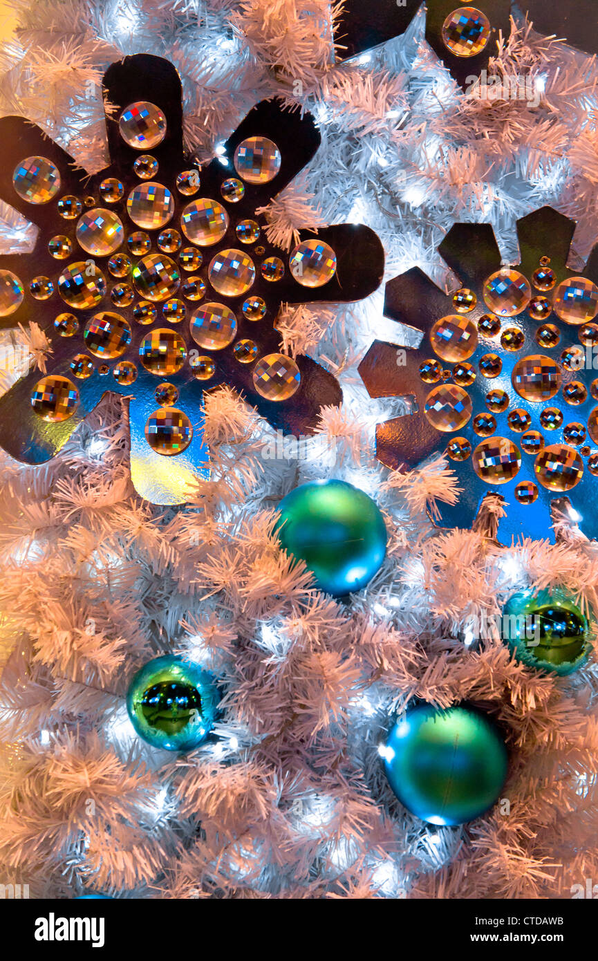 metallic crystal star decor on white fir Stock Photo - Alamy