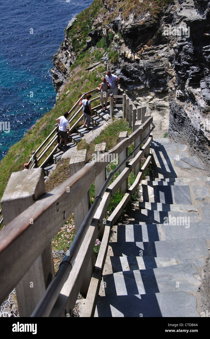 A view of the steps at Tingagel Castle on the Cornish coast UK Stock ...