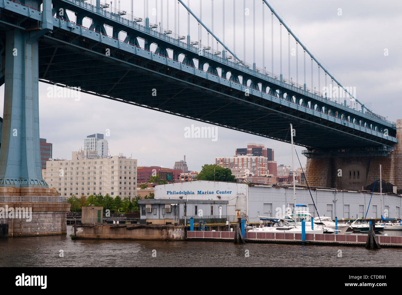 Under bridge view of Philadelphia Marine center, Delaware river ...