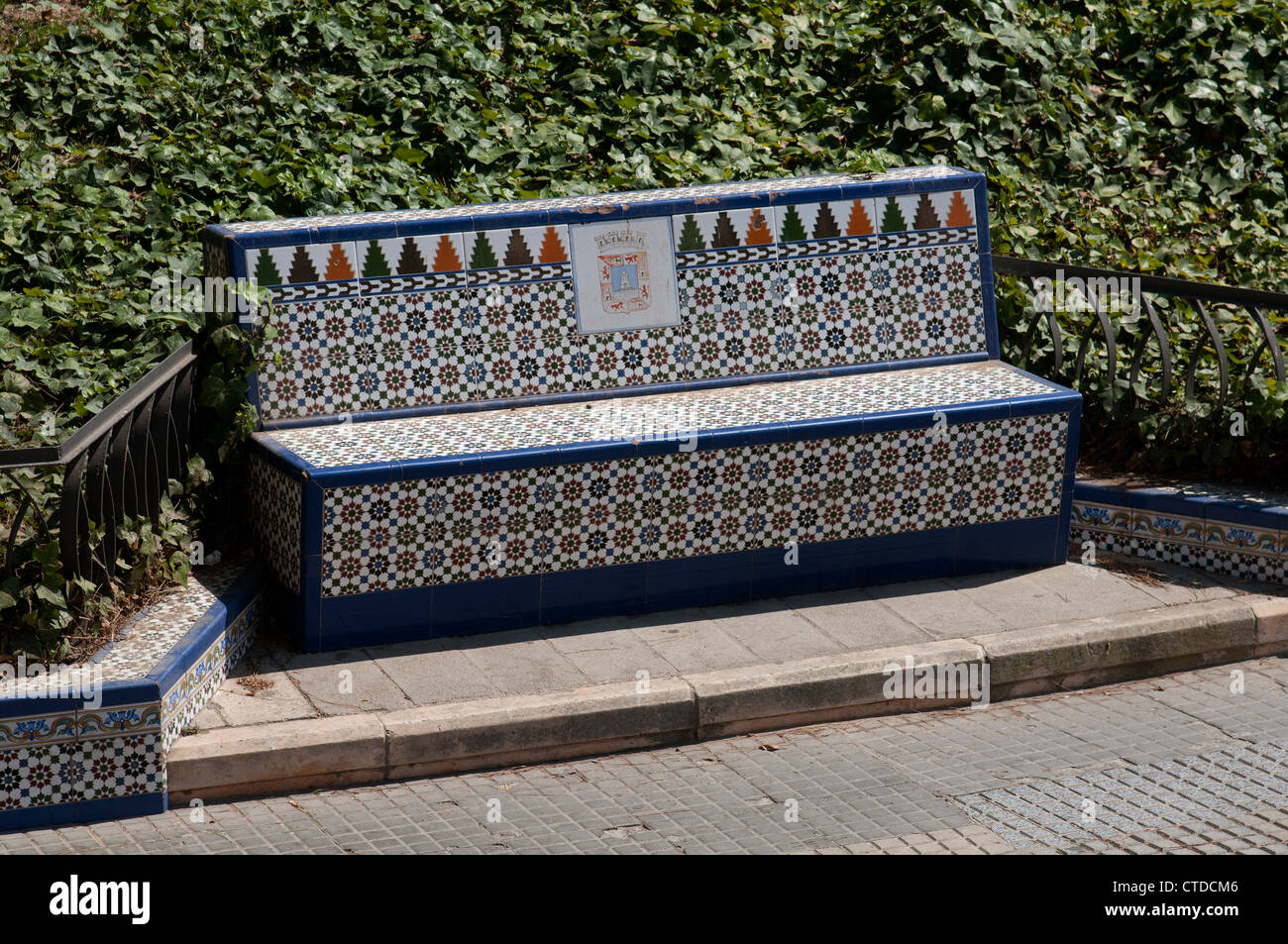 Tiled bench style seat in red white & blue colours Stock Photo - Alamy