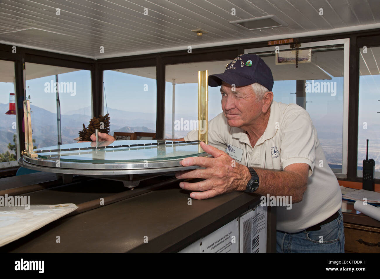 Volunteer Lookout at U.S. Forest Service Fire Tower Stock Photo - Alamy