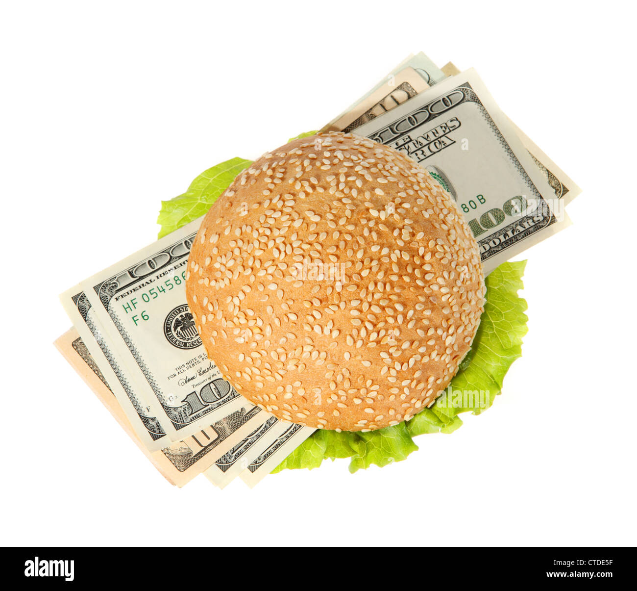 Hamburger with money on the white background Stock Photo - Alamy