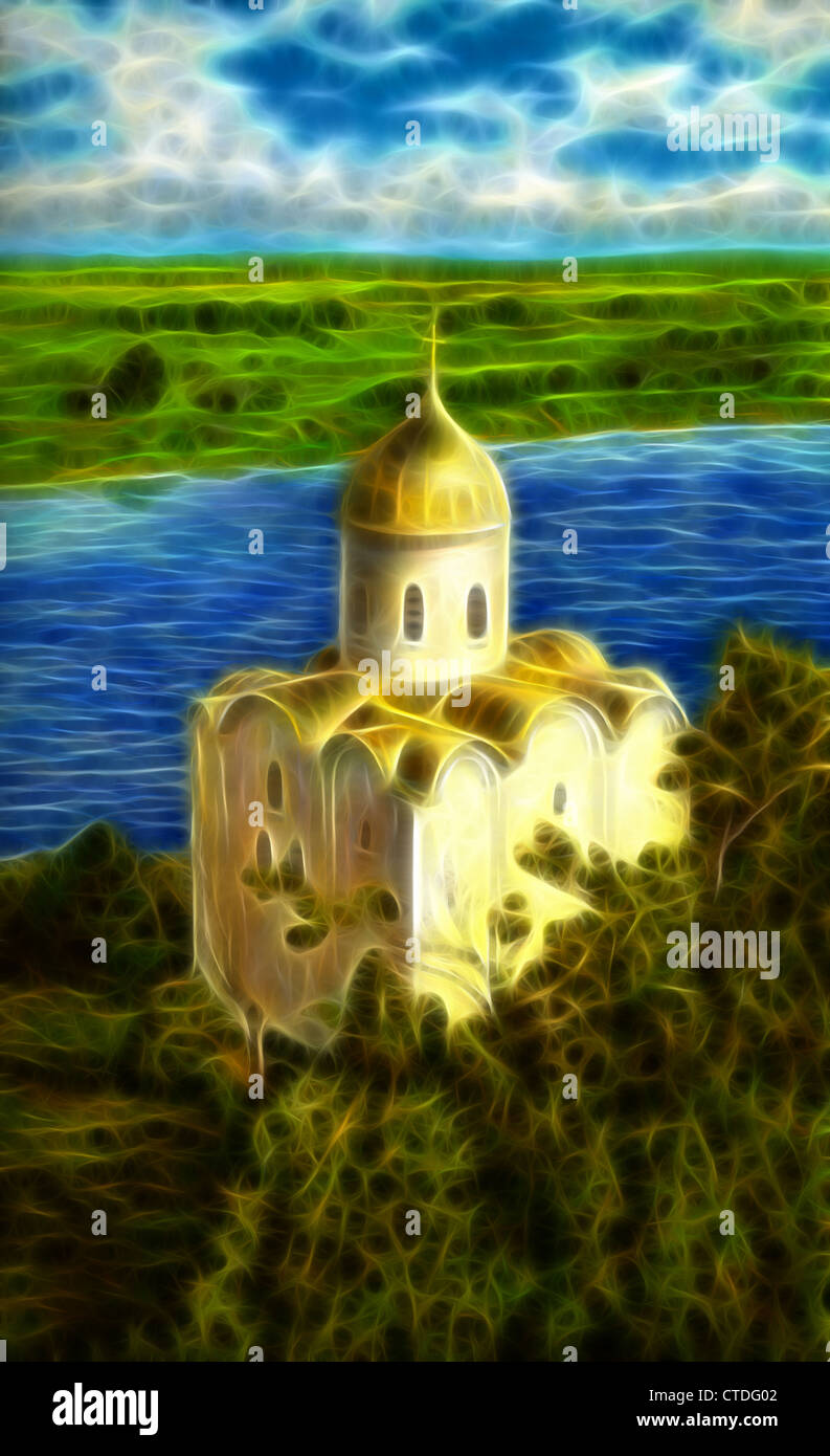 art; graphics; digital graphics; CG; church; temple; landscape Stock ...