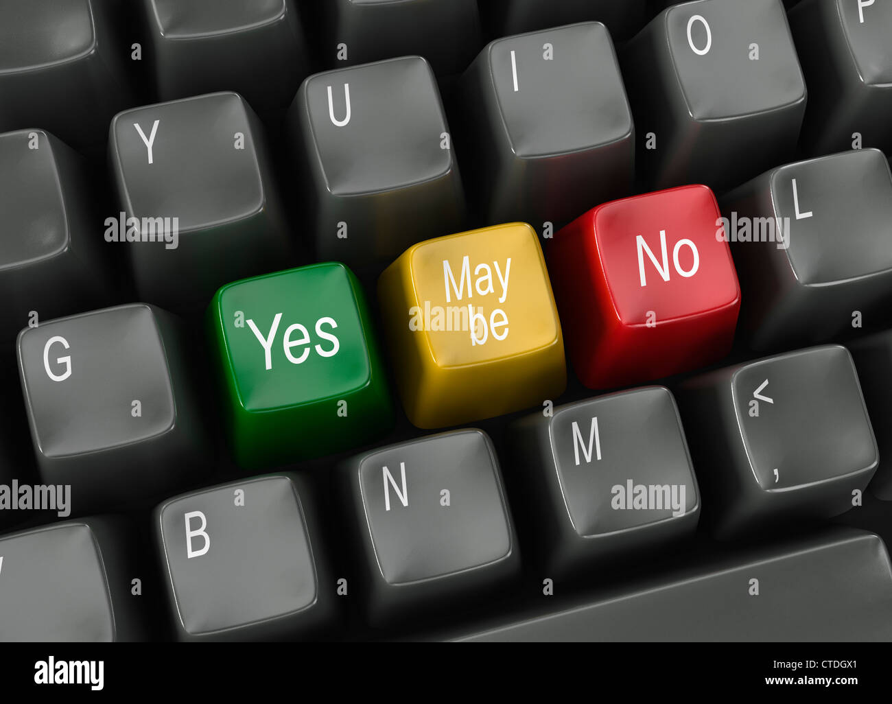 Computer keyboard with vote choices Yes, Maybe or No Stock Photo - Alamy