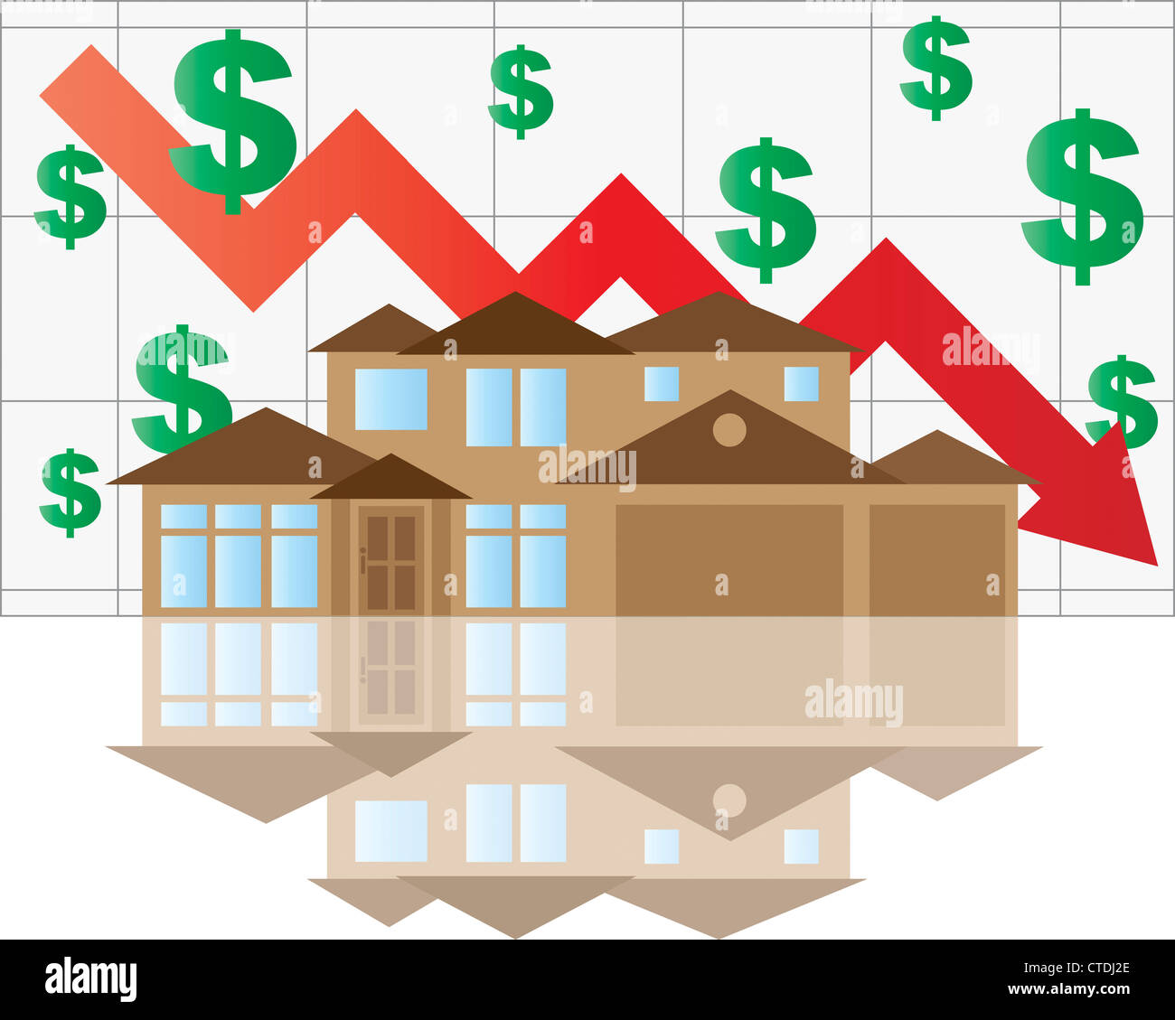 Home Value Falling Chart with House Arrow Dollar Signs Graph ...