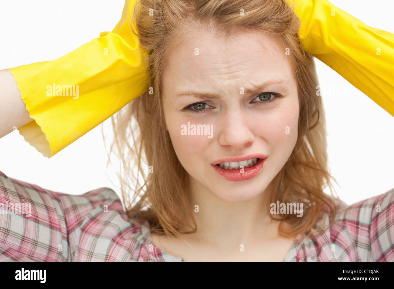 Close up of a woman pulling her hair Stock Photo - Alamy