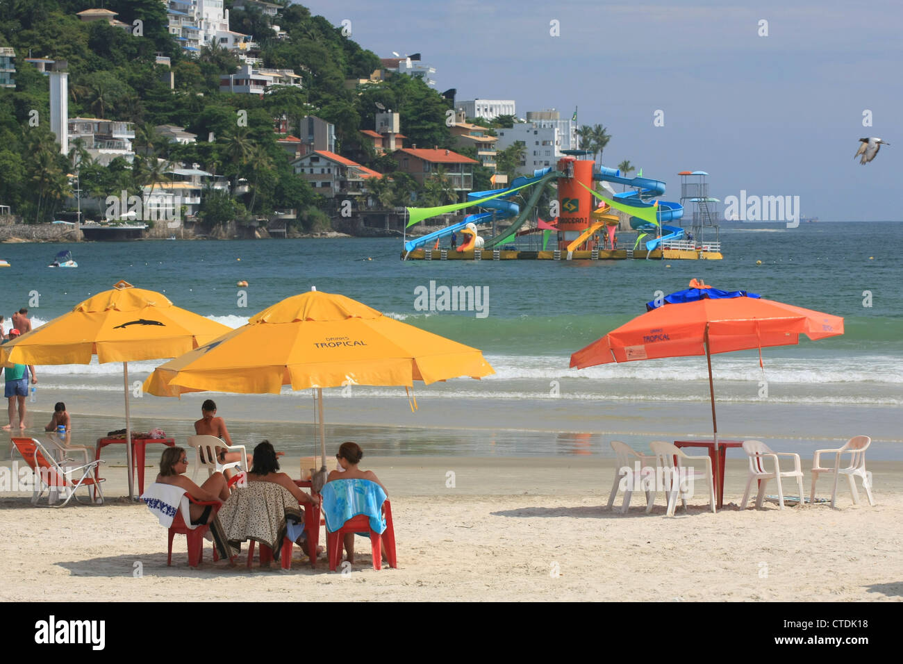 The beach and water slides at Guaruja, Sao Paulo, Brazil Stock Photo ...
