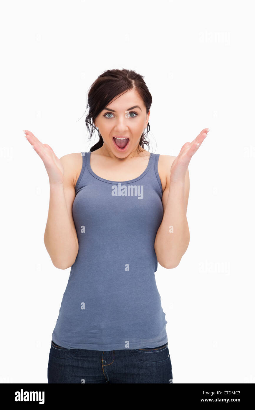 Happily surprised student looking at camera Stock Photo - Alamy