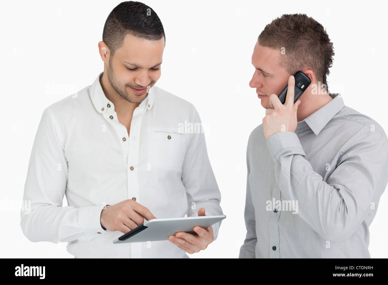 Two men calling using hi-res stock photography and images - Alamy