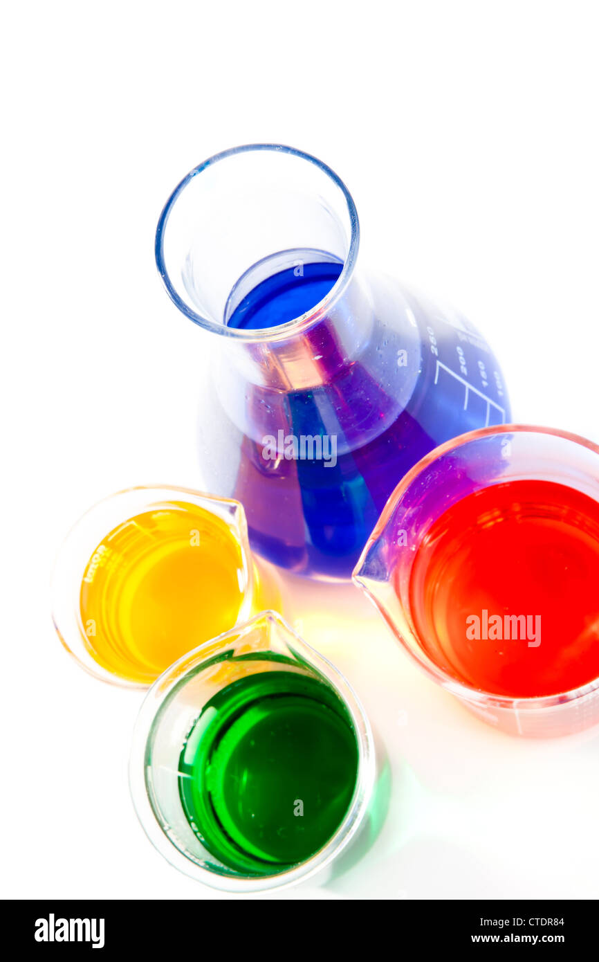 Three beakers and an erlenmeyer Stock Photo - Alamy