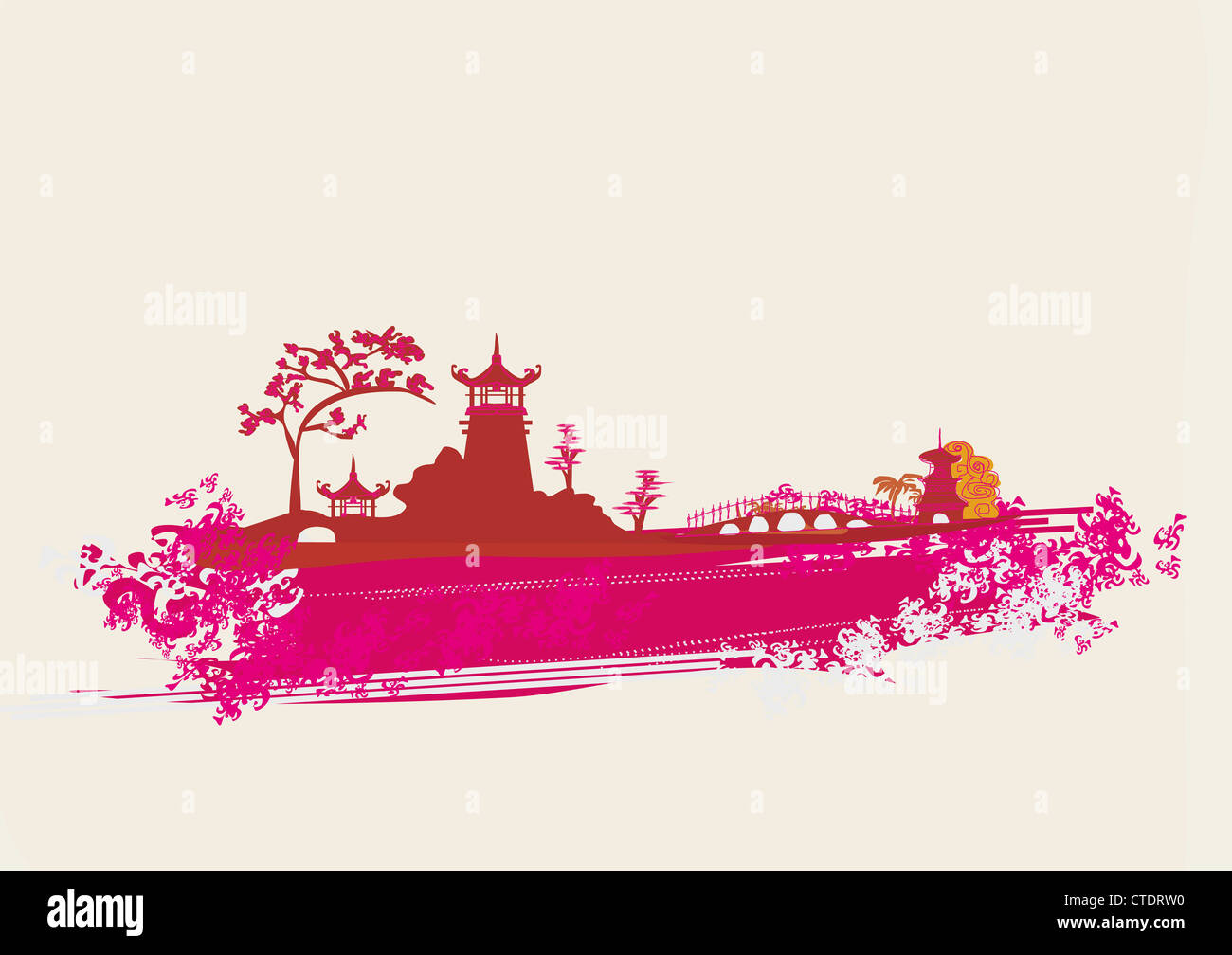 old paper with Asian Landscape Stock Photo - Alamy