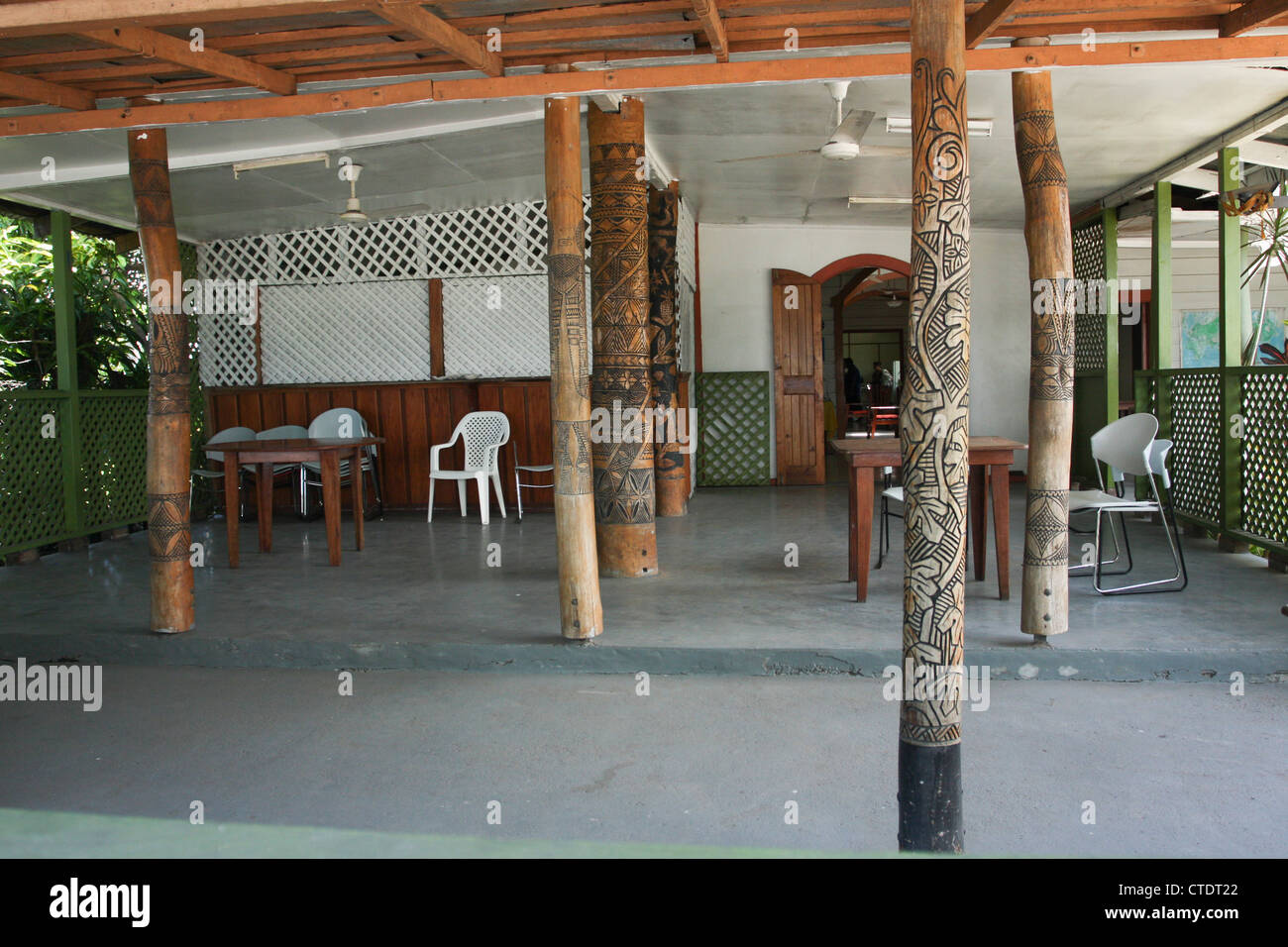 South Pacific, Samoa, Upolu Island Apia hand carved wooden columns ...