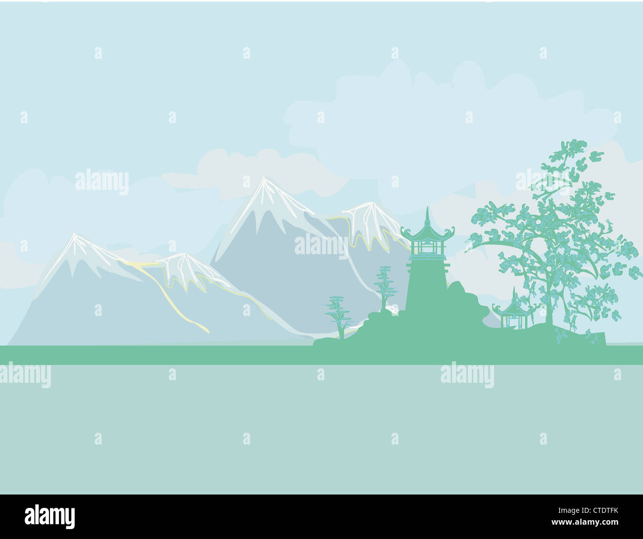 old paper with Asian Landscape Stock Photo - Alamy