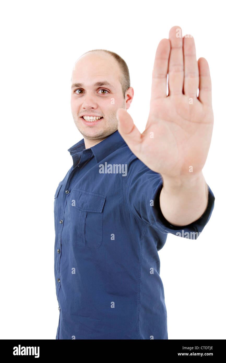 young man making stop with his hand, isolated Stock Photo - Alamy
