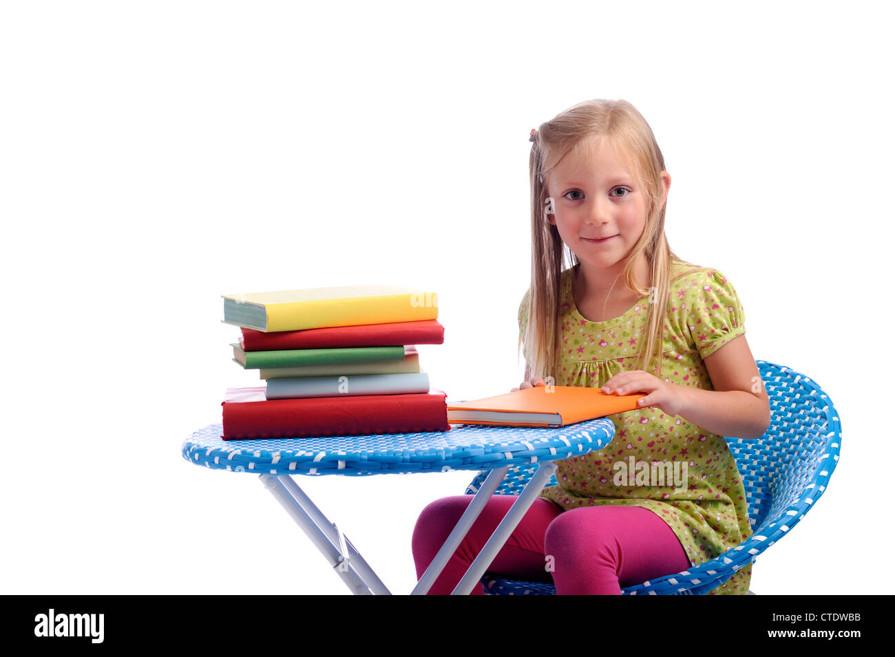 little girl working or school. isolated on white background Stock Photo ...