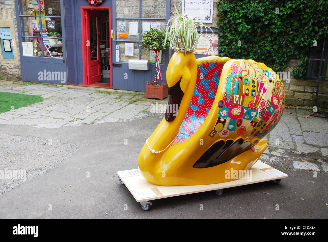 artistic display of swan sculptures in Wells Somerset UK Stock Photo ...