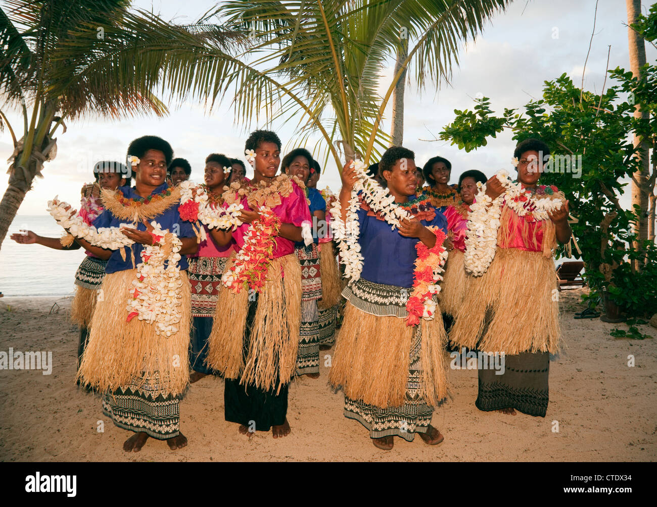 Nacula Island, Fiji; traditional meke performance, Blue Lagoon resort ...