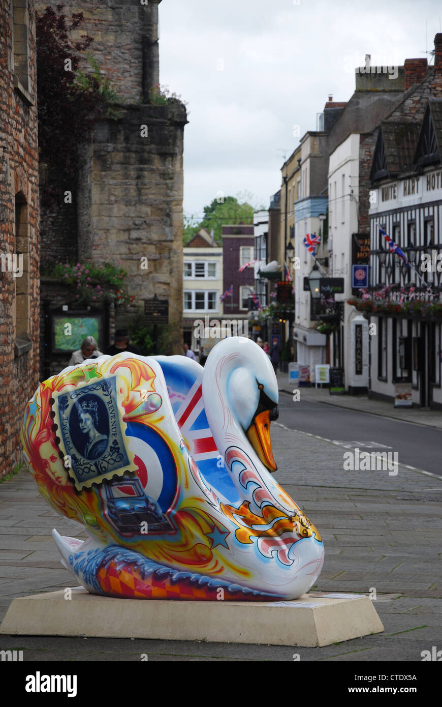 artistic display of swan sculptures in Wells Somerset UK Stock Photo ...
