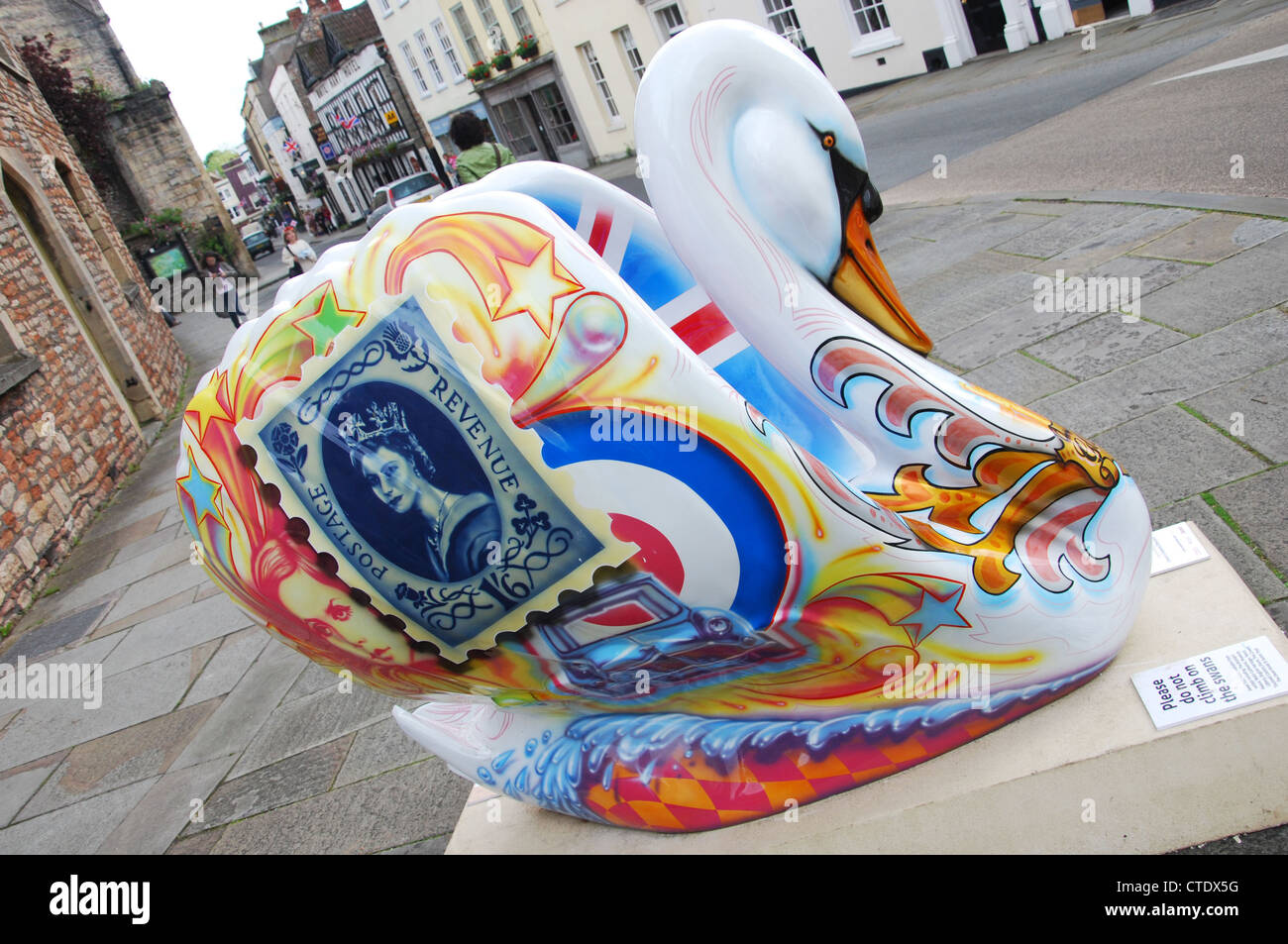 artistic display of swan sculptures in Wells Somerset UK Stock Photo ...