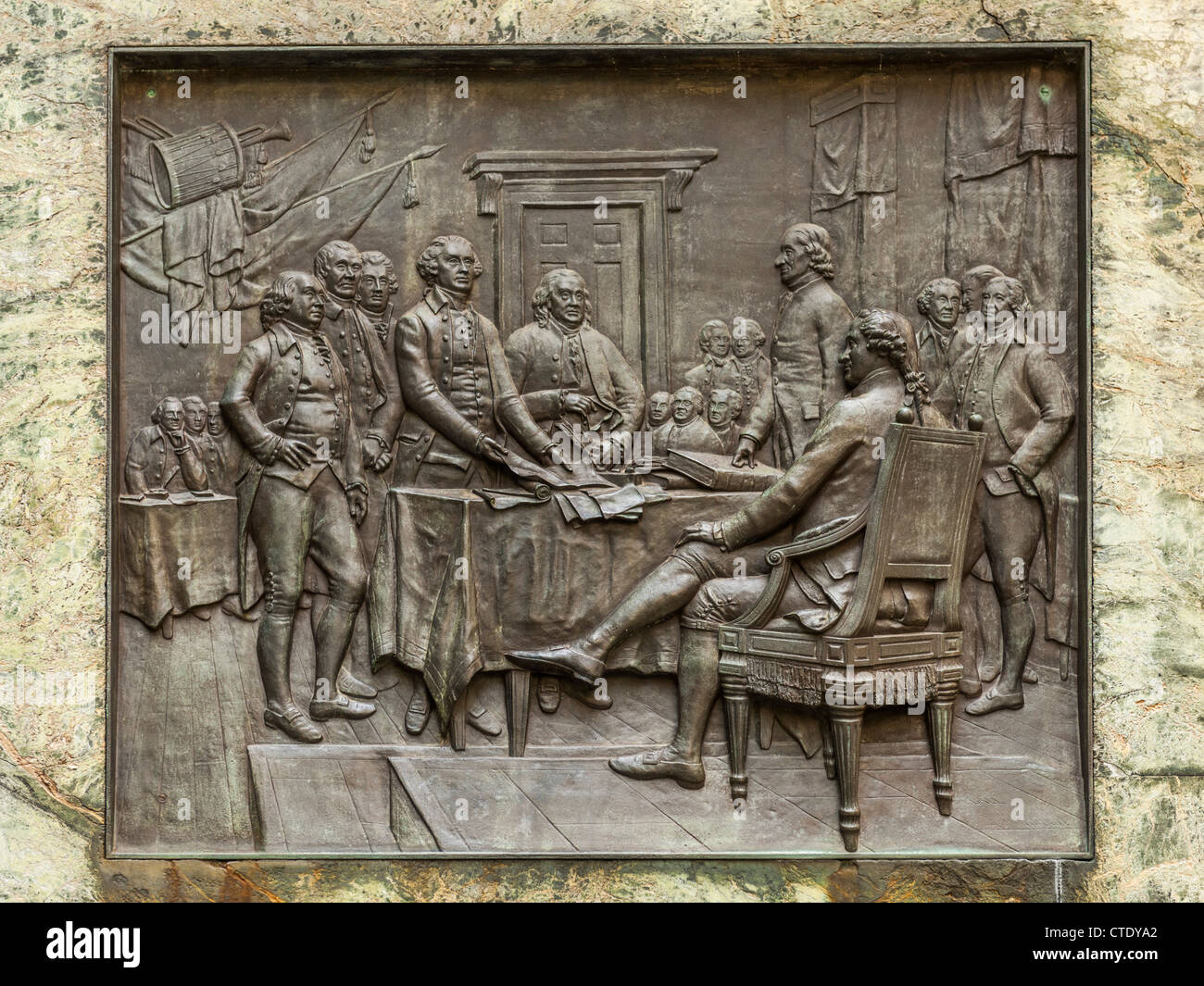 Benjamin Franklin statue base relief, Boston Stock Photo - Alamy