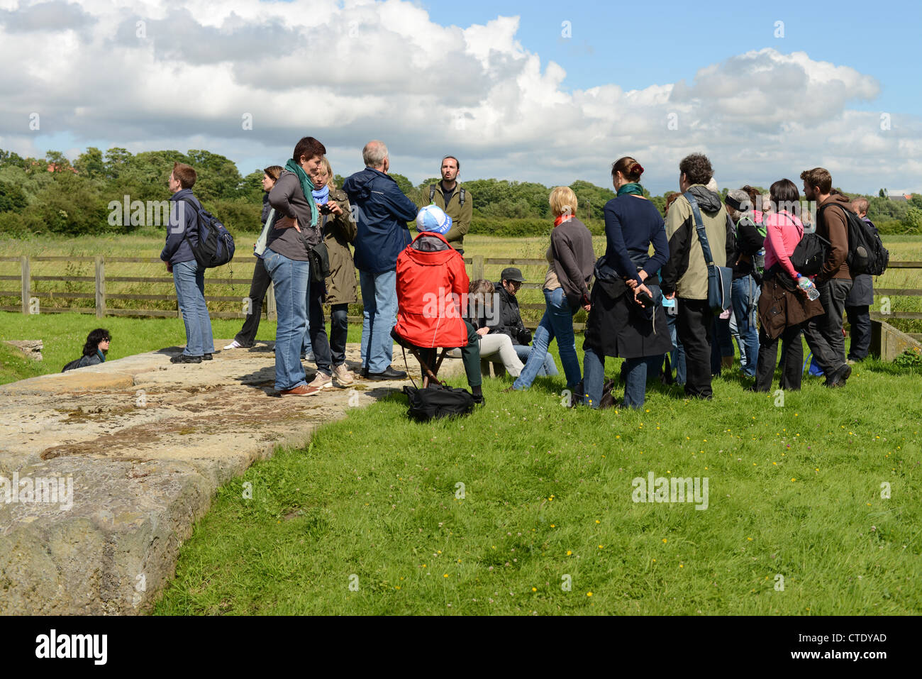 Tourists at the Roman Bridge in Piercebridge, County Durham, UK Stock ...