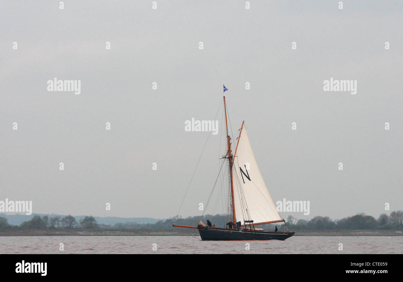 Bristol Channel Pilot Cutter in the Severn Estuary. Several traditional ...