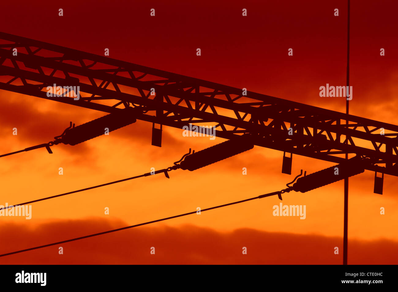 Power lines at sunset Stock Photo - Alamy
