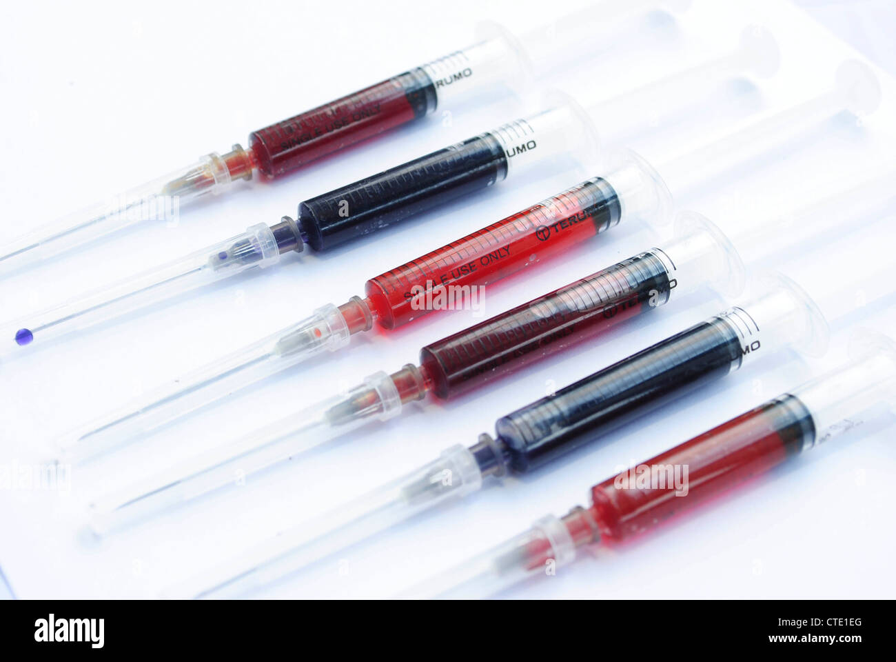 Medical syringes with colorful liquid isolated over white Stock Photo ...