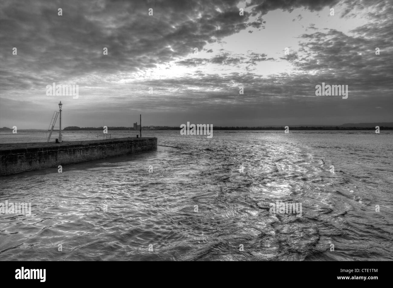 Lydney harbour wall on the River Severn estuary, Lydney, Forest of Dean ...