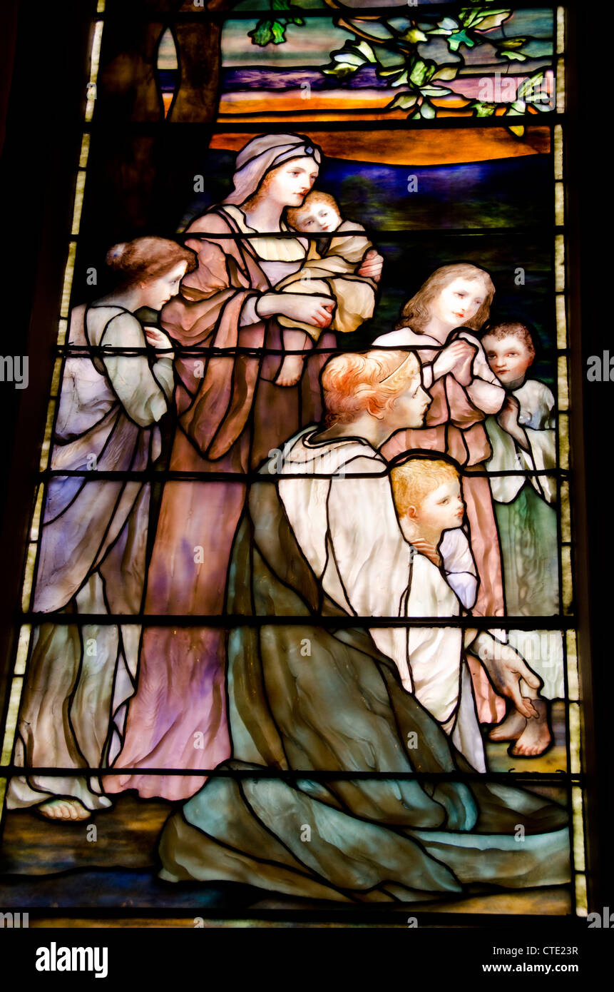 New York, Troy. St. Paul's Episcopal Church, circa 1827. Tiffany Glass ...