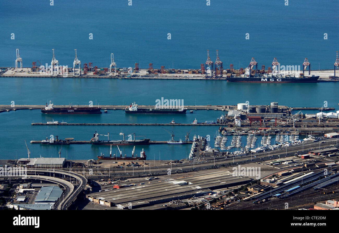 Port and docks of Cape Town and Table Bay from Table Mountain. Western ...